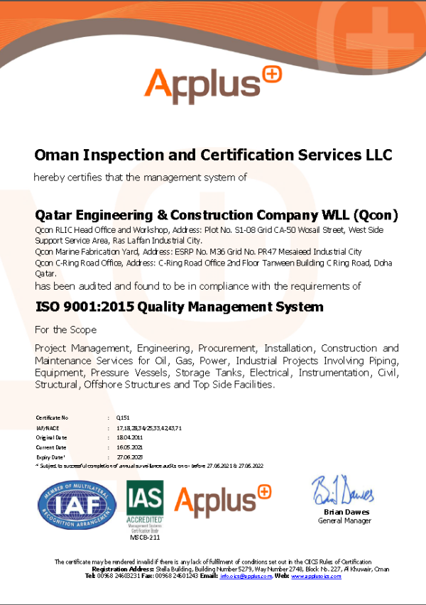 Q151 Final Certificate-Qatar Engineering and Construction Company - Qcon