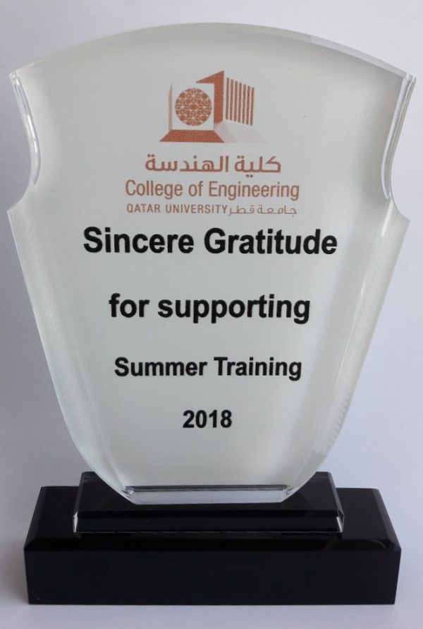 Qatar University Appreciation to Qcon for Support Summer Training Jan 2019 - Qcon