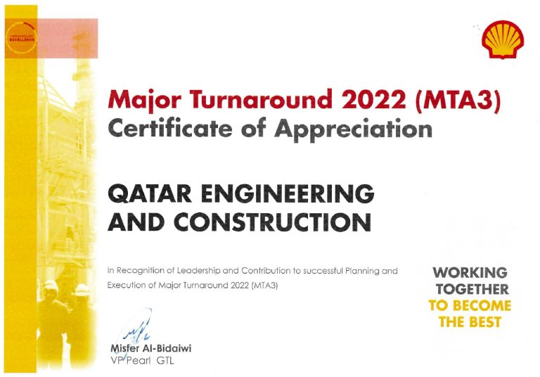 Shell GTL Certificate of Appreciation in Recognition of Leadership and Contribution to ...